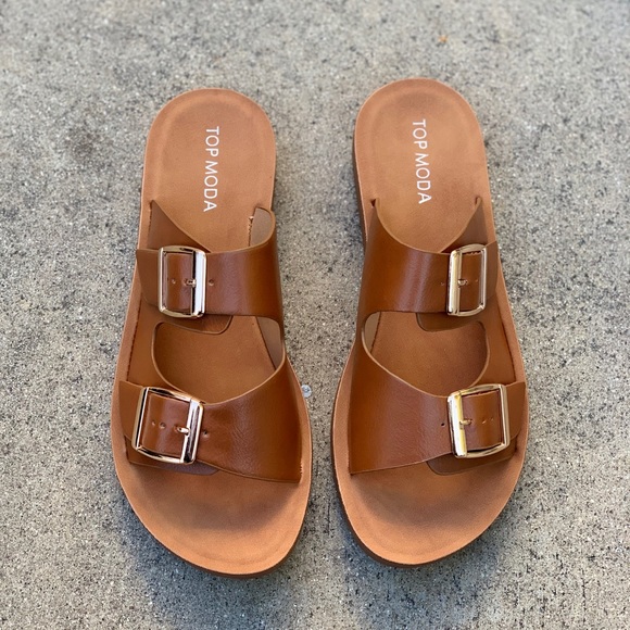TOP Moda | Shoes | Top Moda Cushion Double Strap Buckle Slide Sandals ...